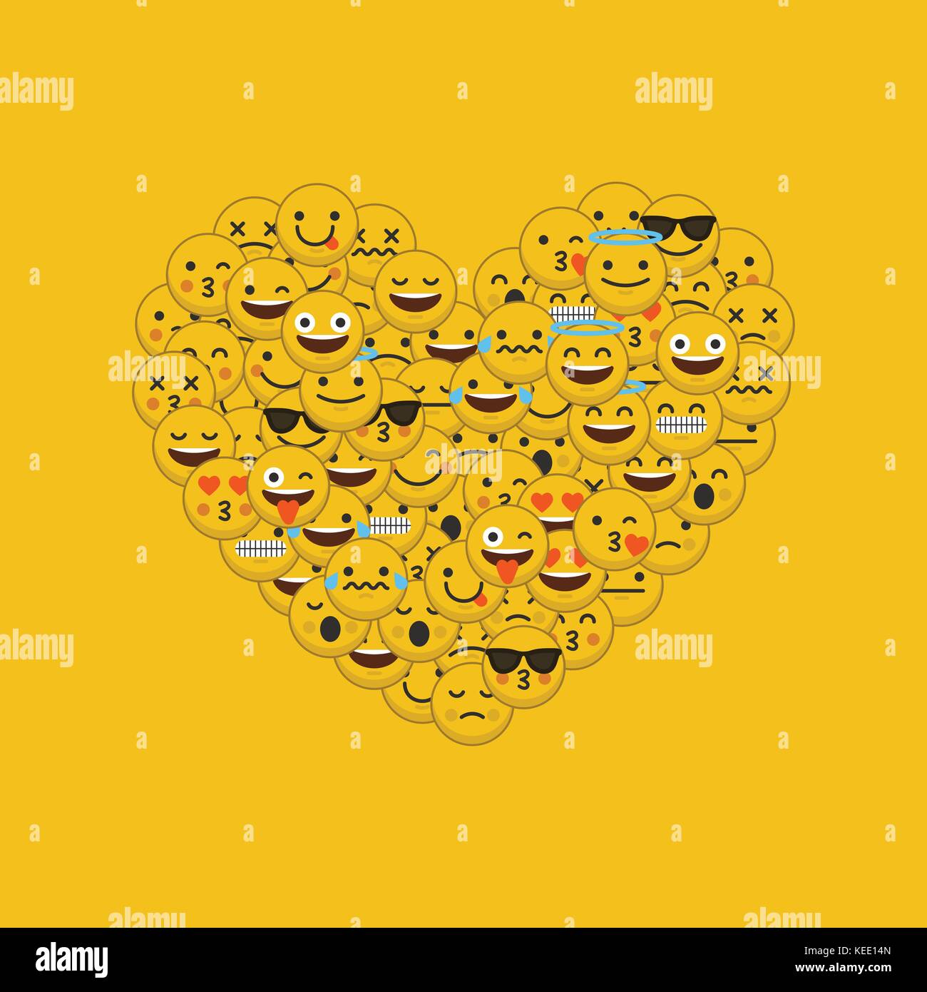 Jeu de caractères emoji émoticône fait face en forme de coeur Image ...