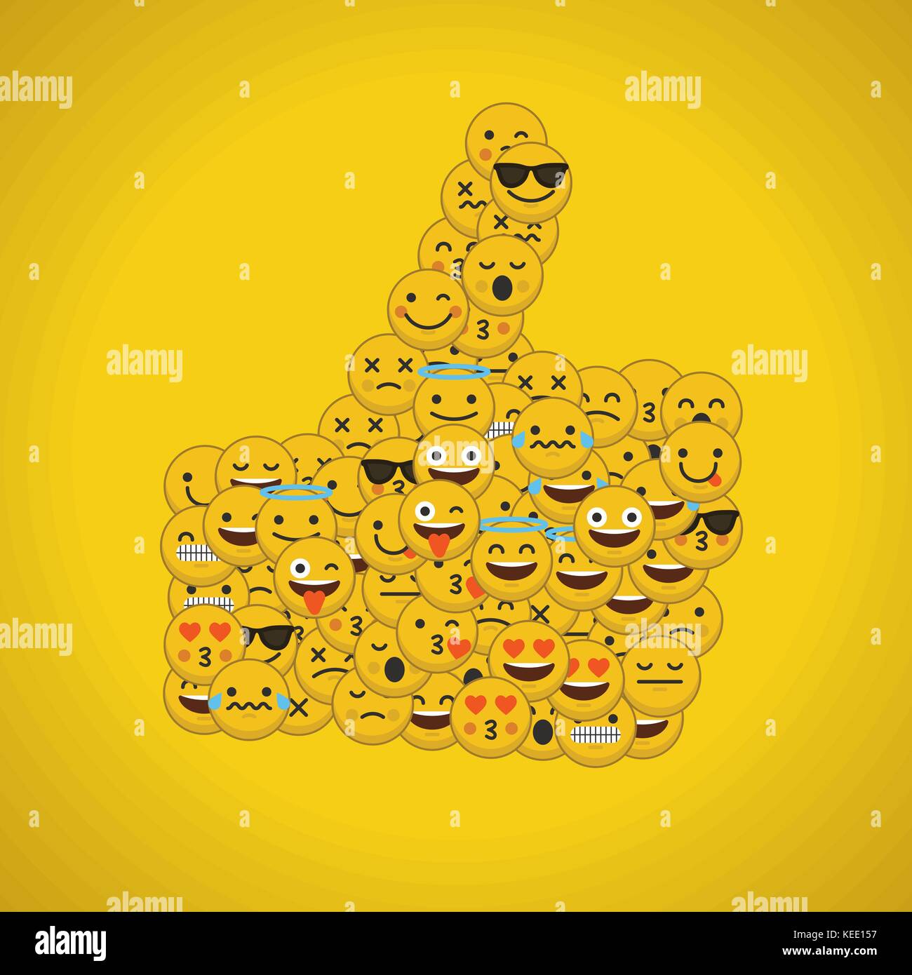 Jeu de caractères emoji émoticône visages dans une forme de Thumbs up ...