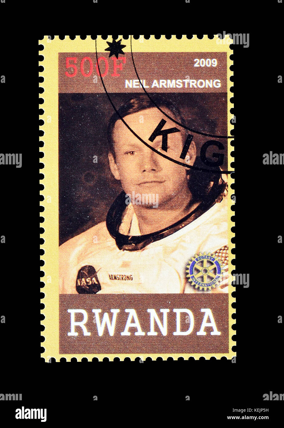 Timbre-poste oblitéré imprimé par le Rwanda, qui montre Neil Armstrong ...