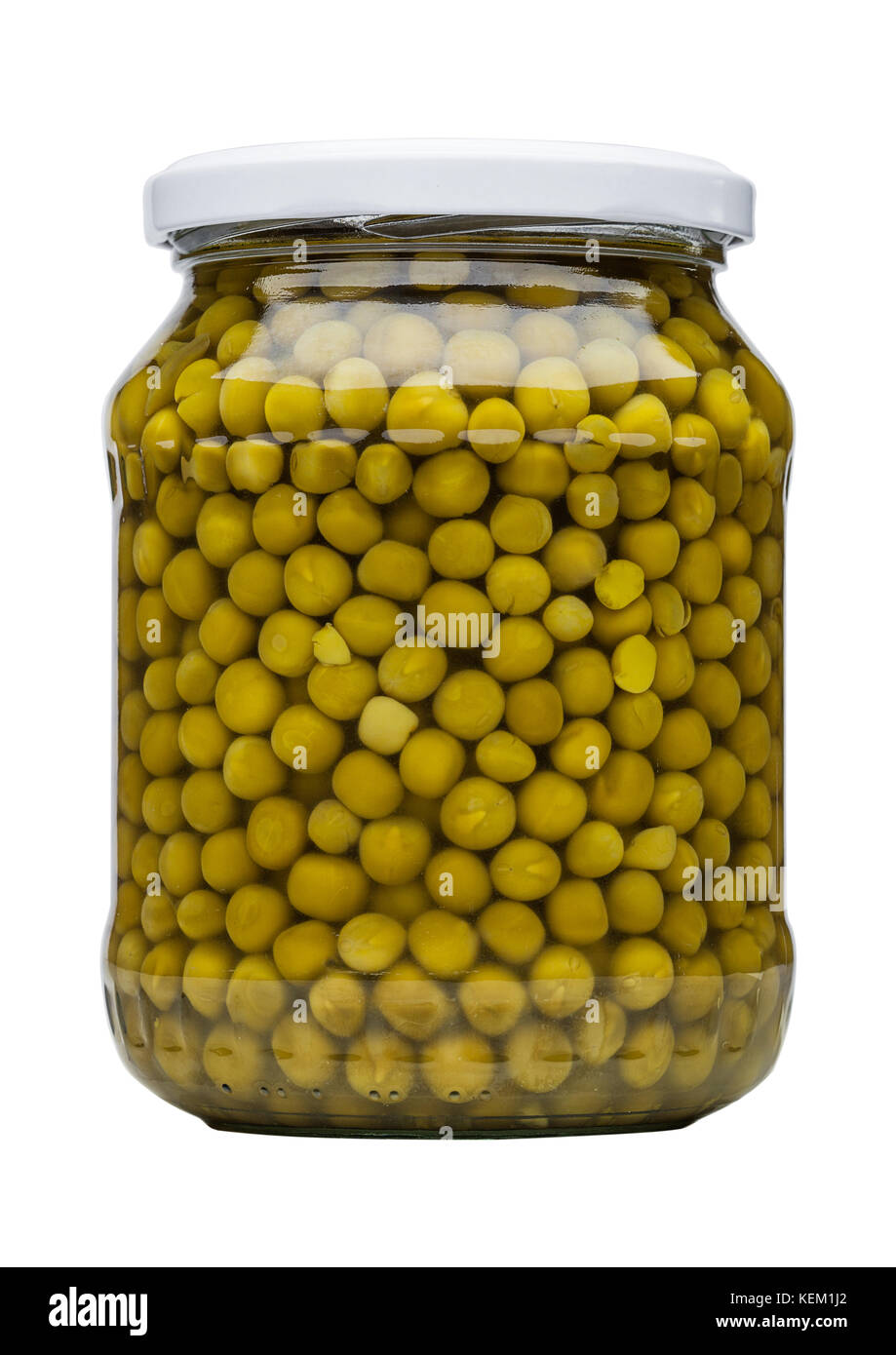 Pot en verre de conserves de petits pois isolé sur fond blanc Photo ...