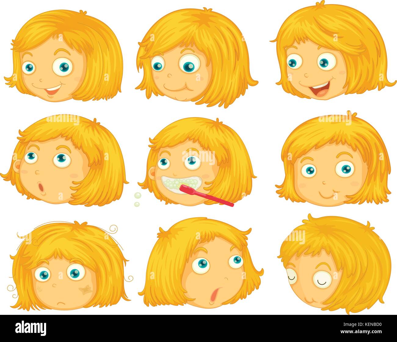 Illustration des différents types d'émotions d'une fille aux cheveux ...