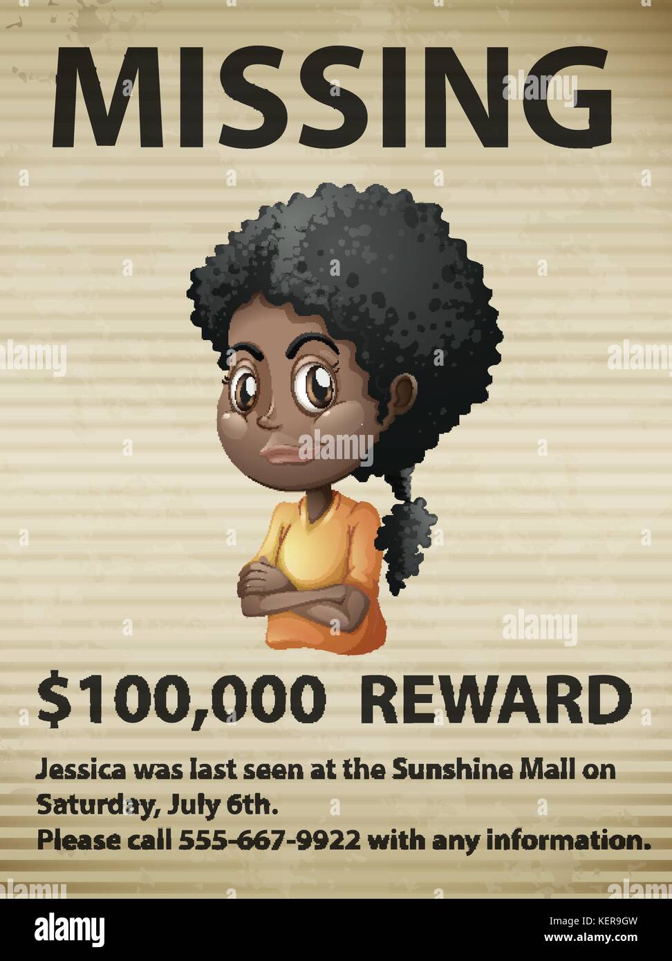 Une affiche de personne disparue Banque d'images vectorielles - Alamy
