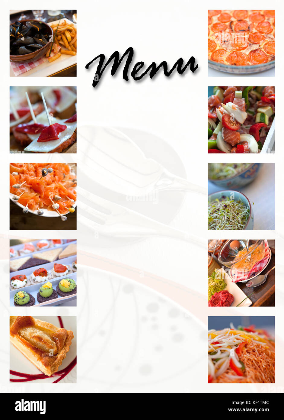 Collage de différents plats sur un menu de restaurant Photo Stock - Alamy