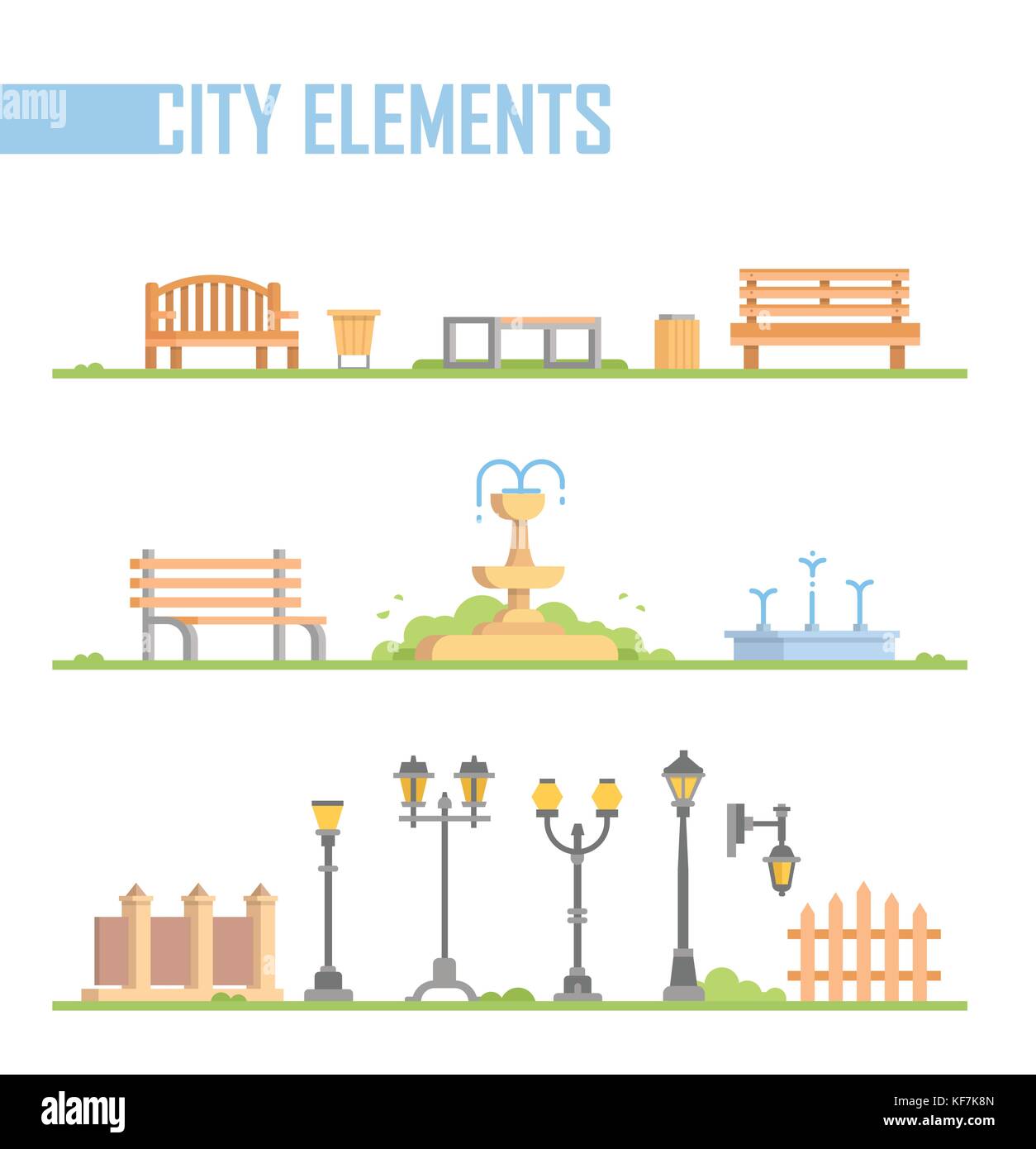 Ensemble d'éléments de la ville moderne - vector cartoon illustration ...