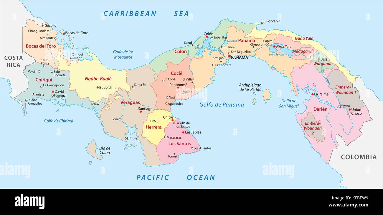 Carte politique et administrative de Panama Image Vectorielle Stock - Alamy