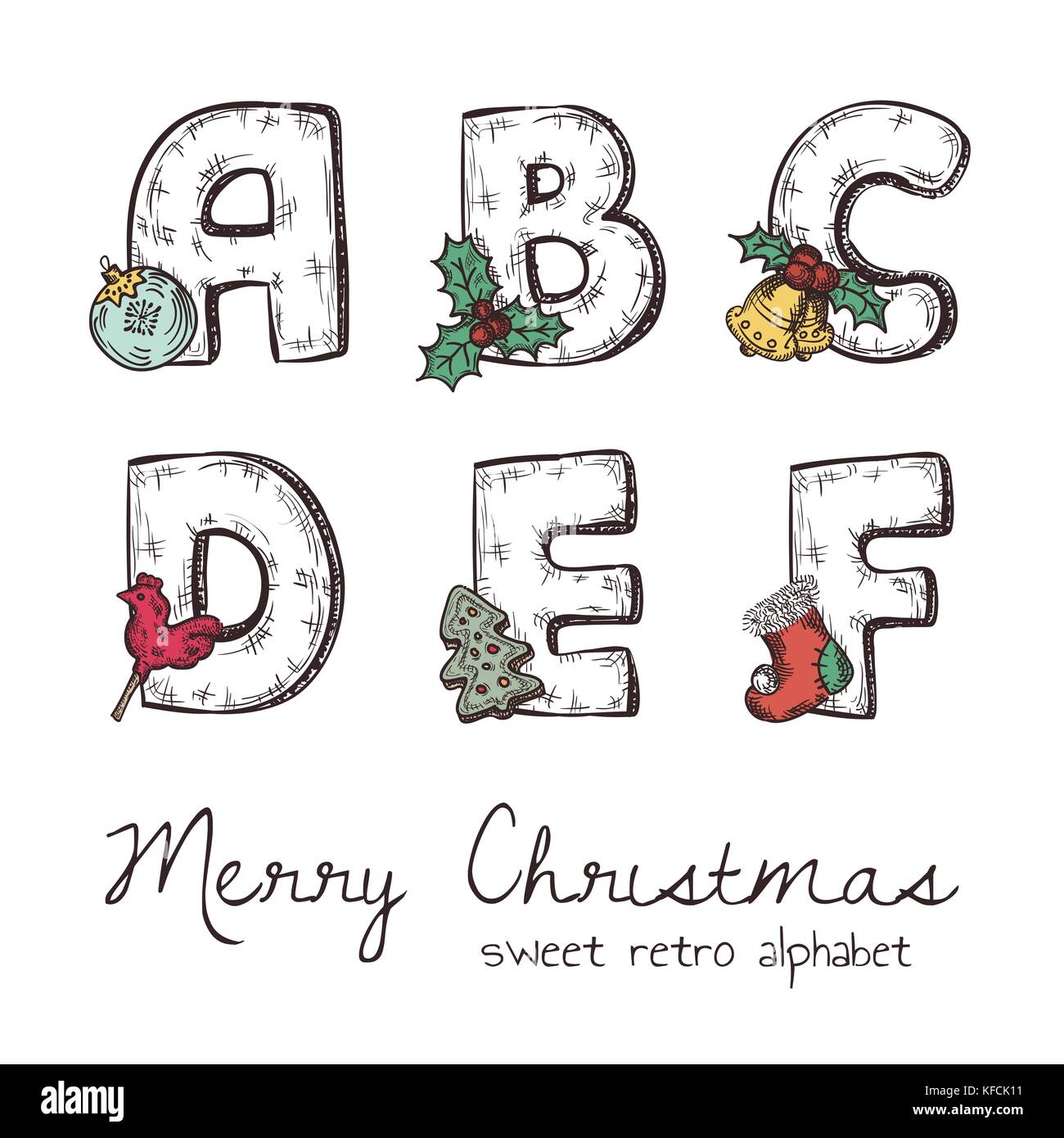 Vector retro avec des symboles de l'alphabet de noël vacances isolés en ...