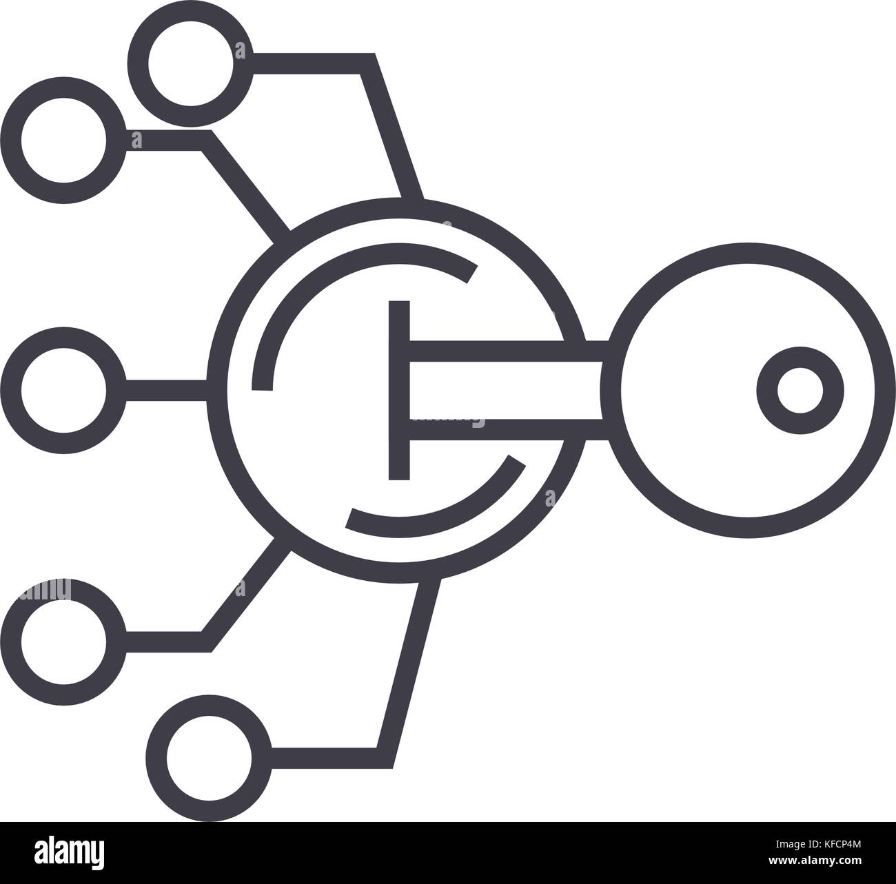 La cryptographie, chiffrement concept clé vector fine ligne icône ...