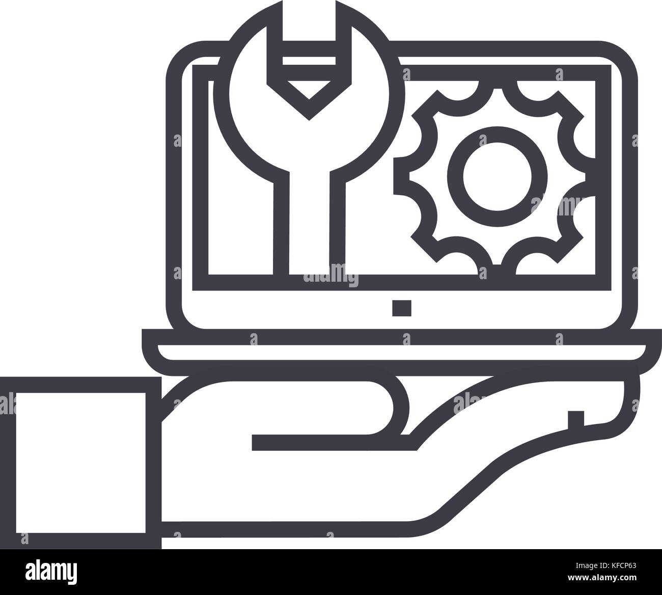 Maintenance, support informatique concept vector fine ligne icône ...