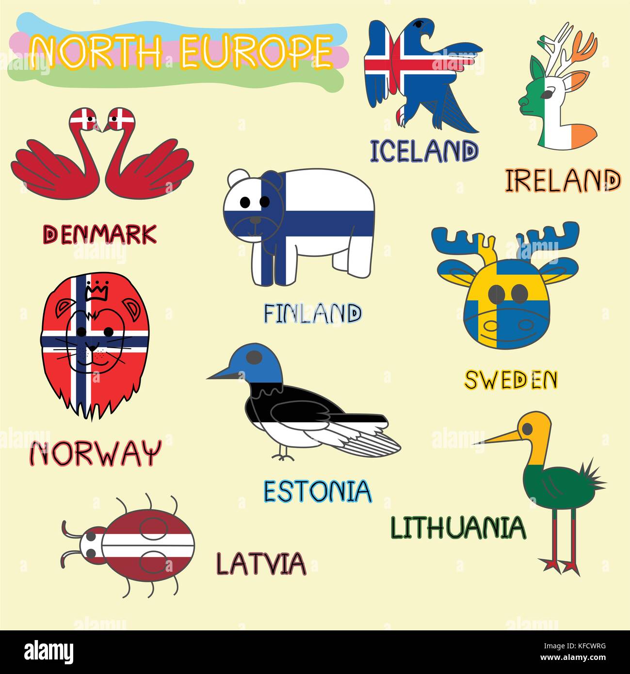 L'Europe du nord symbole national animaux imiter couleur pays d'un ...