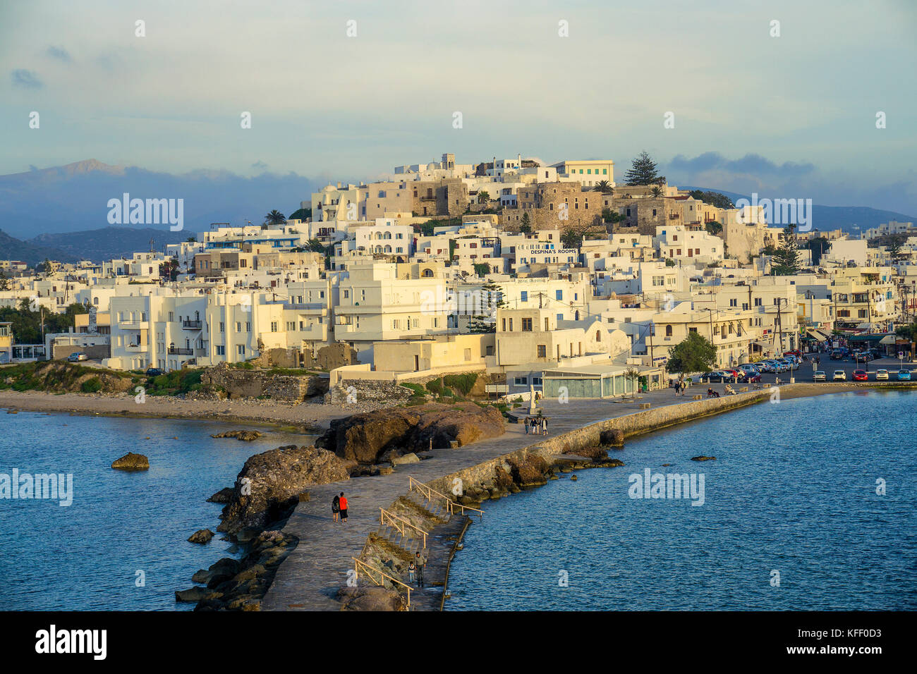 Naxos-ville, douce soirée lumière, l'île de Naxos, Cyclades, Mer Égée ...