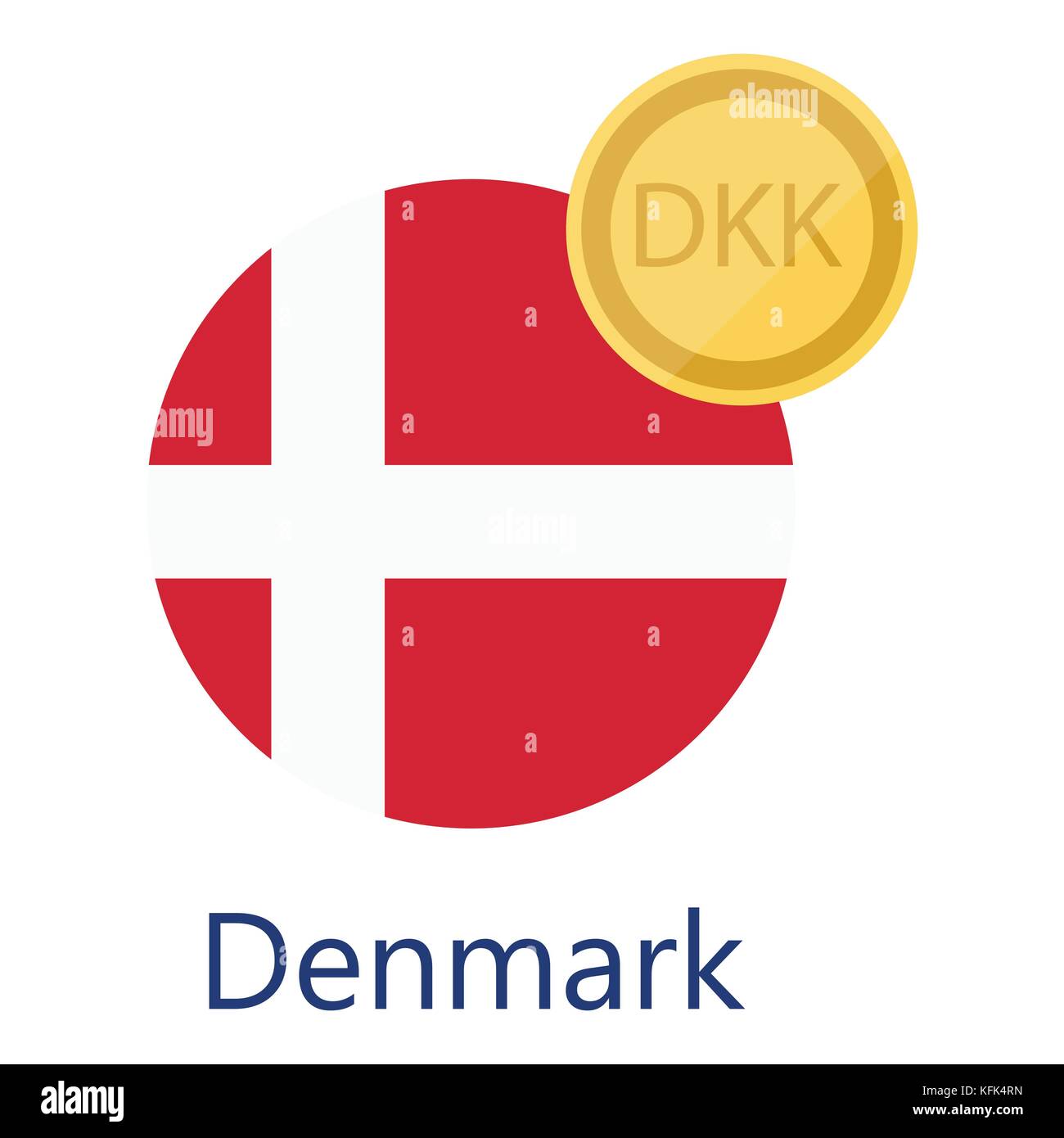 Vector illustration danemark drapeau rond et les symboles monétaires ...