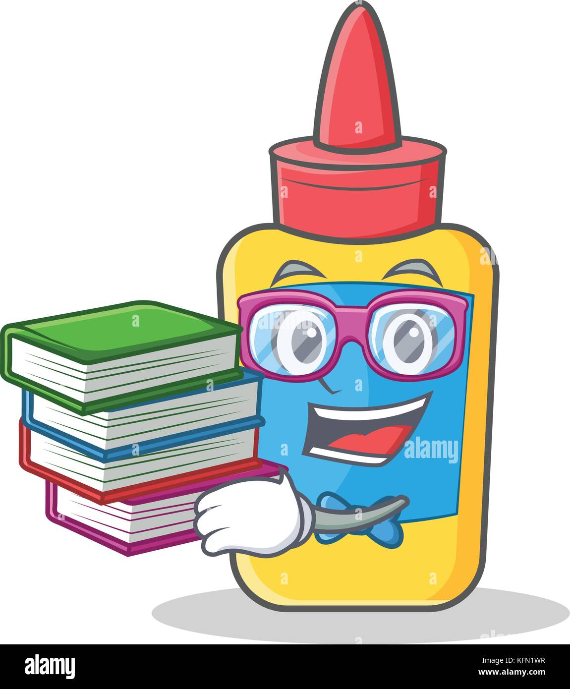 Livre élève avec bouteille de colle cartoon caractère Image Vectorielle ...