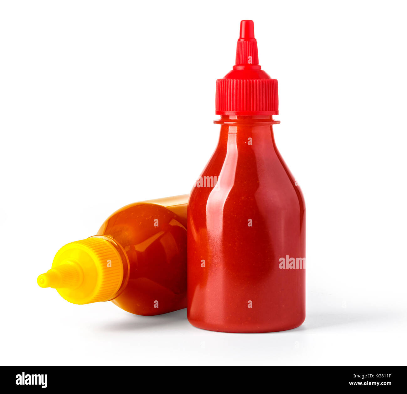 Plastique rouge ketchup et moutarde jaune bouteille en plastique isolé ...