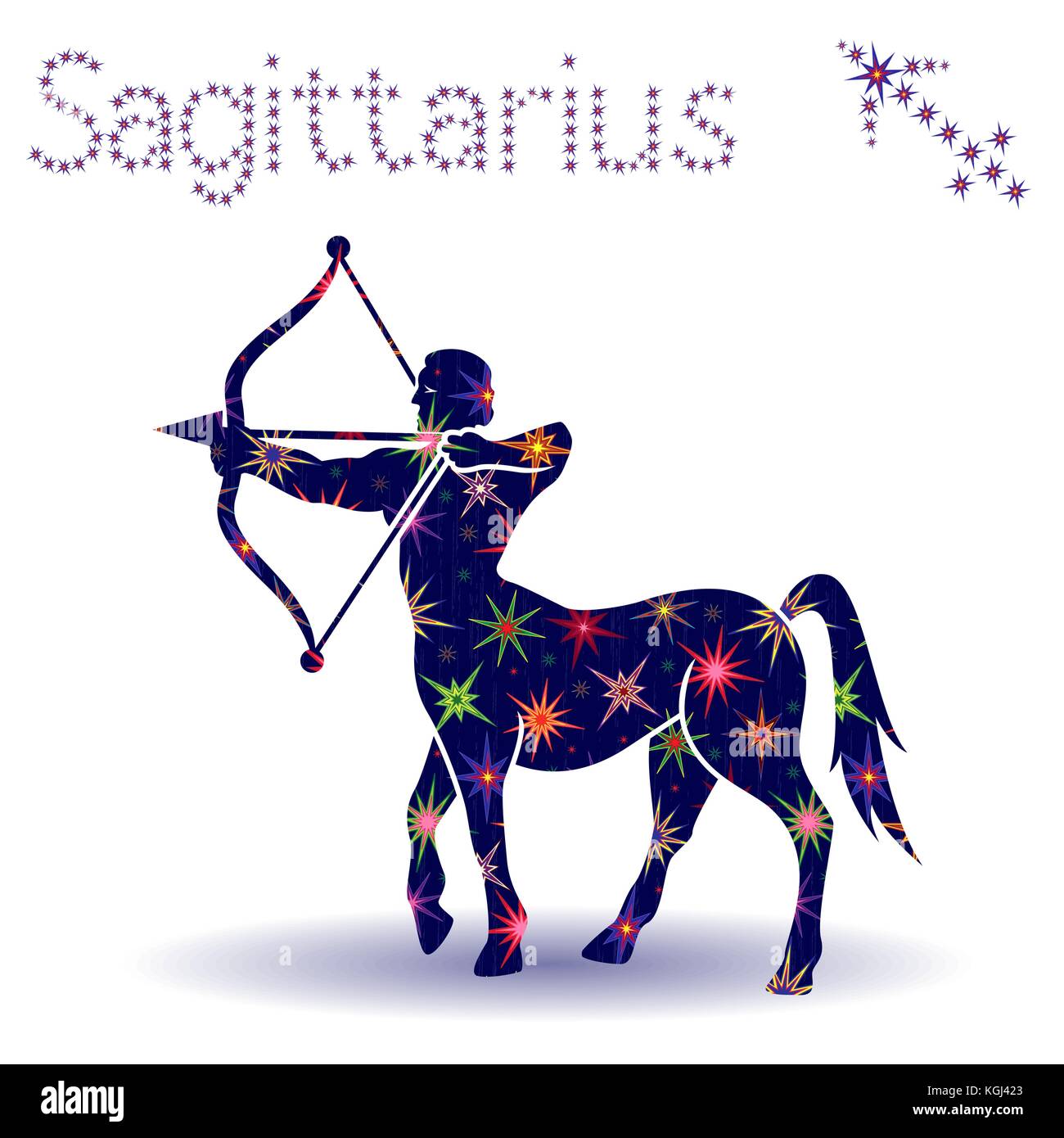 Signe astrologique Sagittaire, hand drawn vector avec pochoir étoile ...