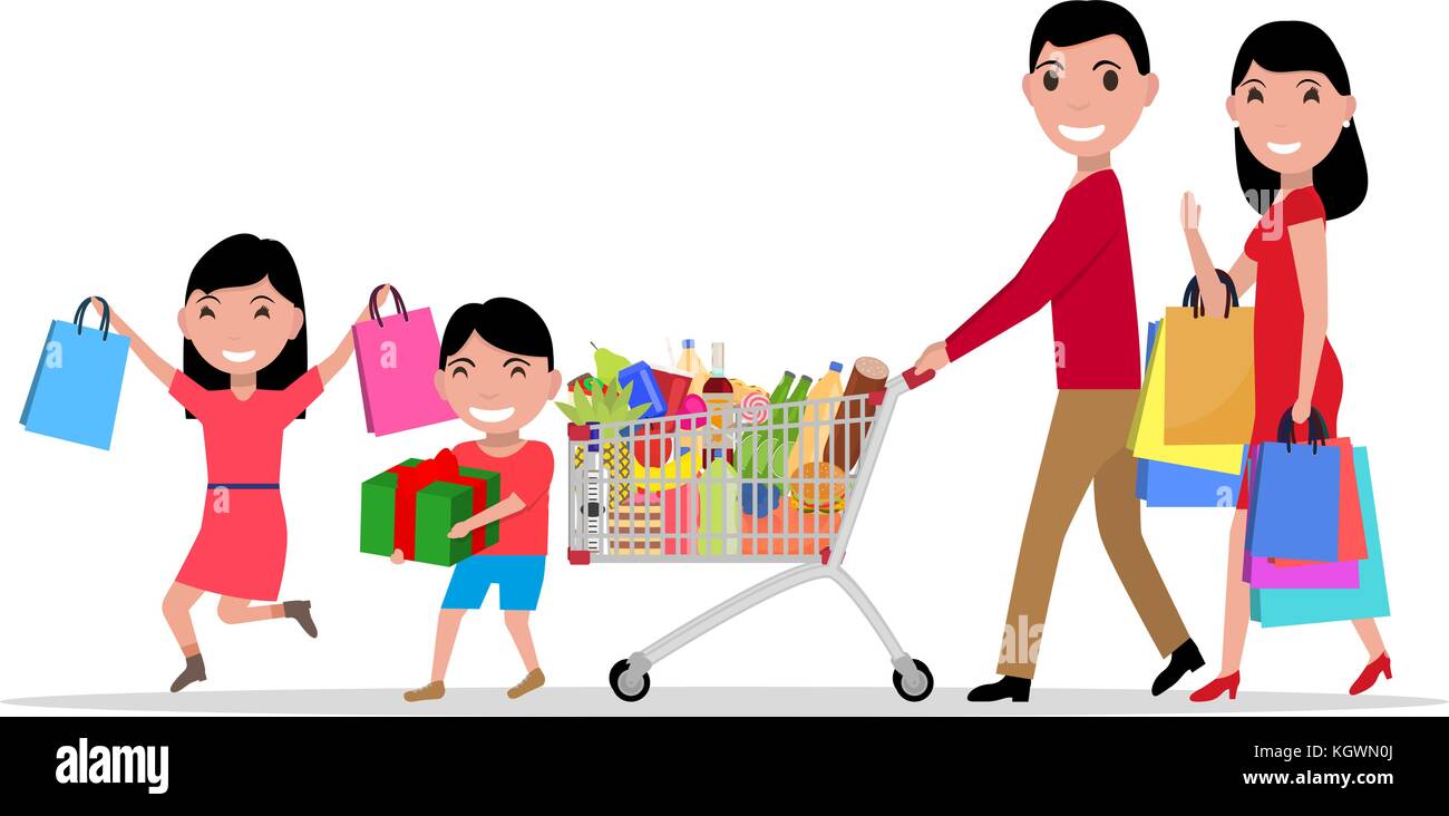Vector cartoon happy family shopping supermarché Image Vectorielle ...