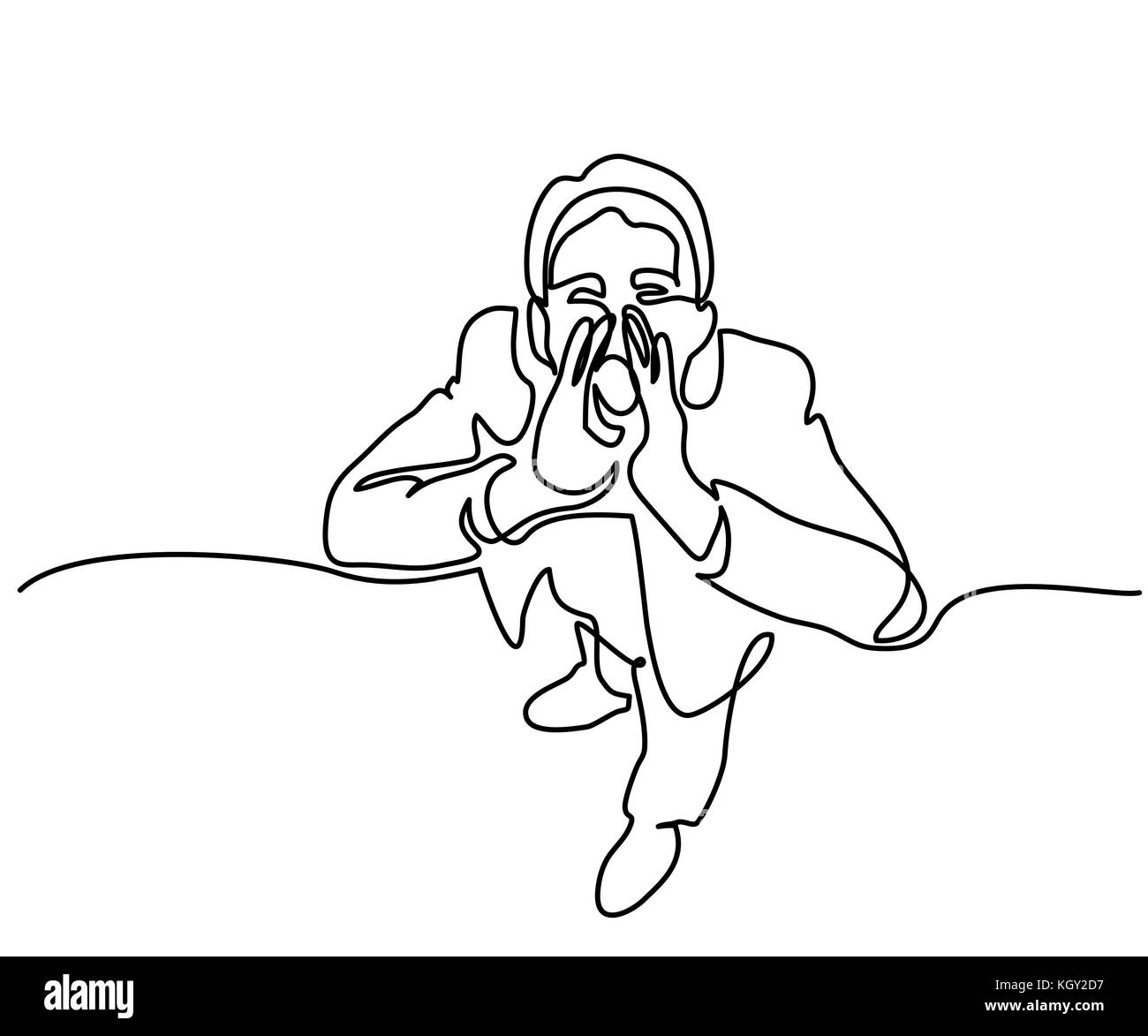 Dessin de ligne continue. Homme de crier contre le ciel. Vector ...