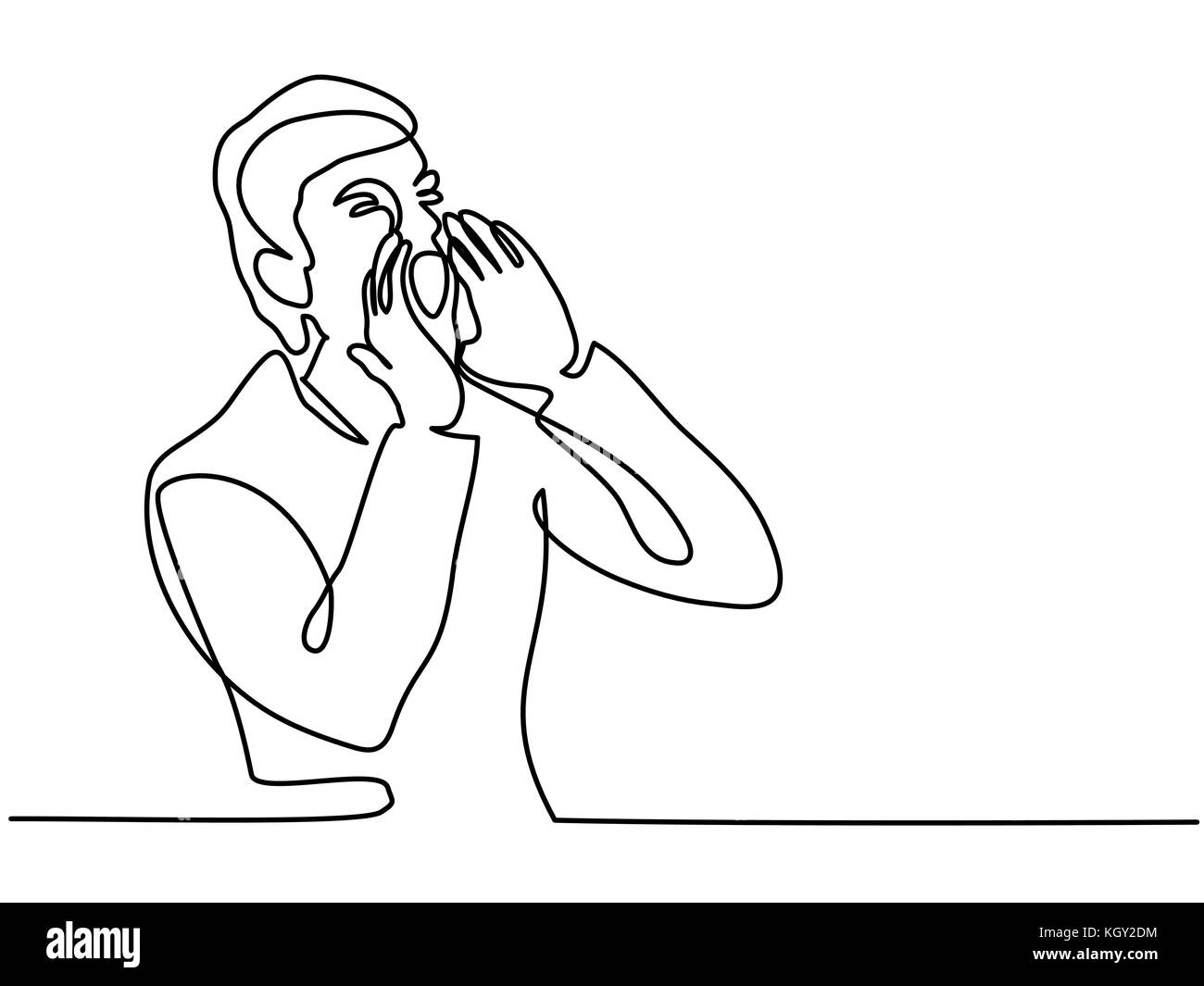 Dessin de ligne continue. Homme de crier contre le ciel. Vector ...