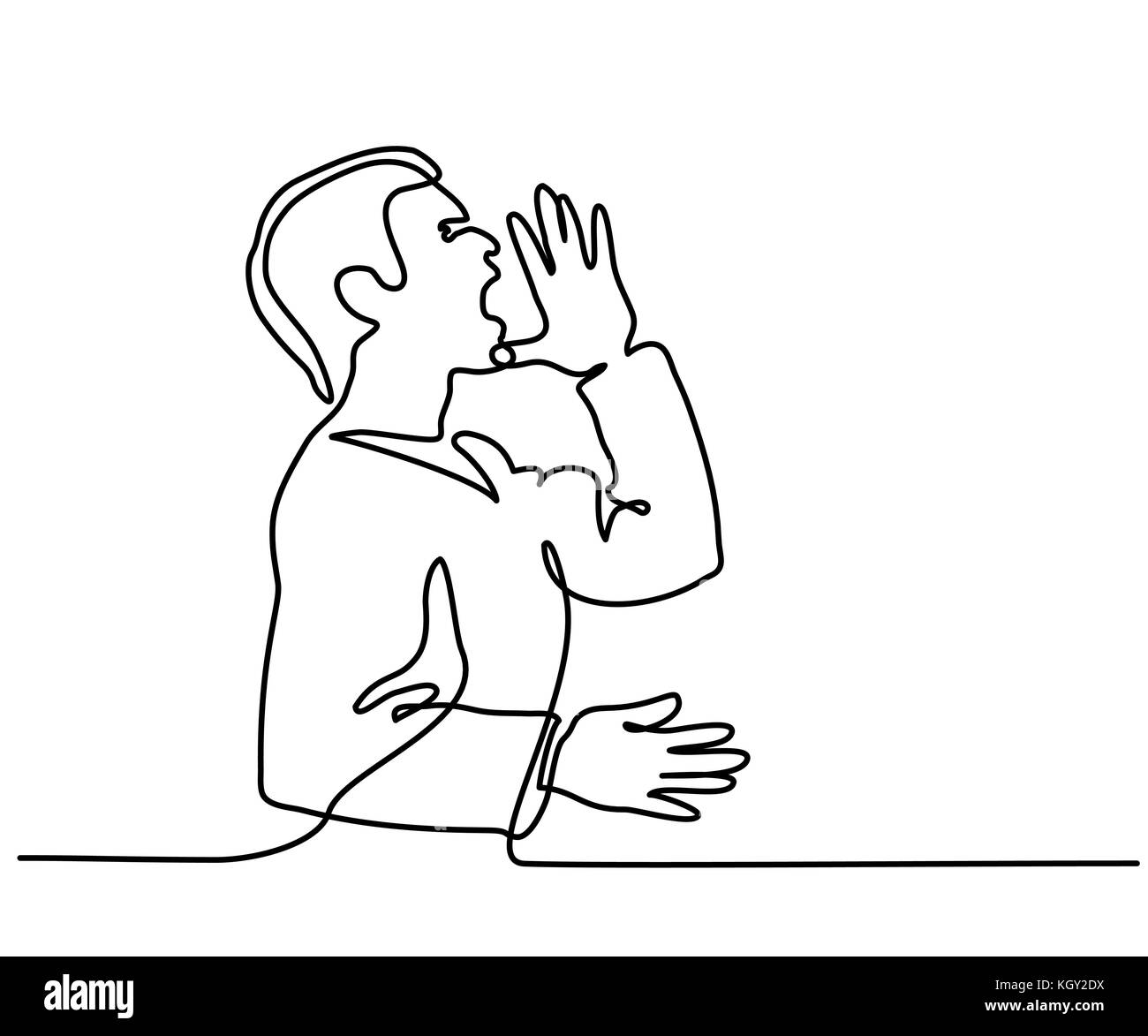 Dessin de ligne continue. Homme de crier contre le ciel. Vector ...