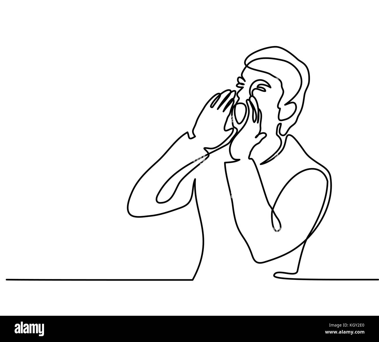 Dessin de ligne continue. Homme de crier contre le ciel. Vector ...