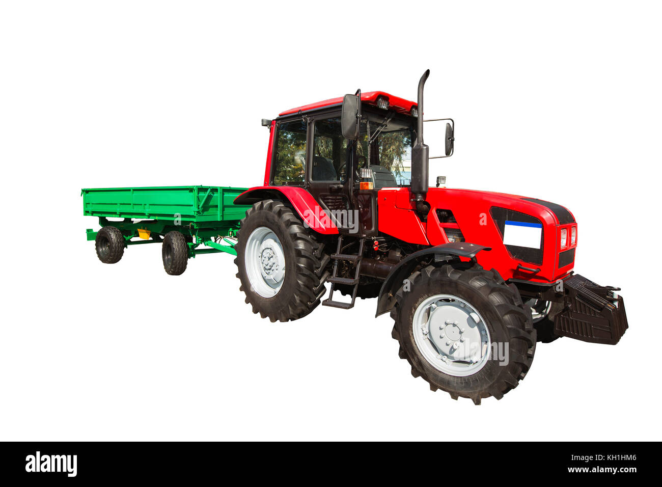 Nouveau tracteur agricole et remorque isolé sur fond blanc avec ...