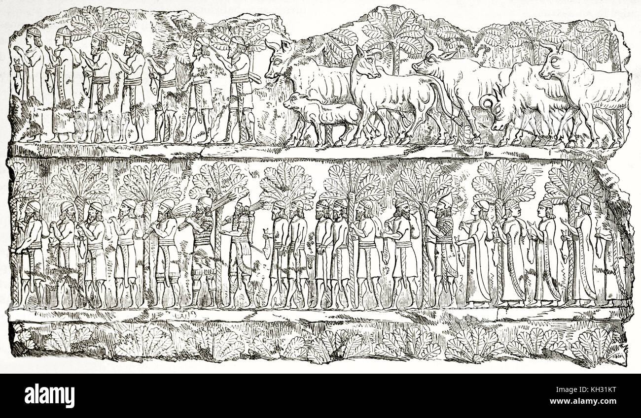 Bas-relief représentant un convoi de prisonniers trouvés à Assurbanipal ...