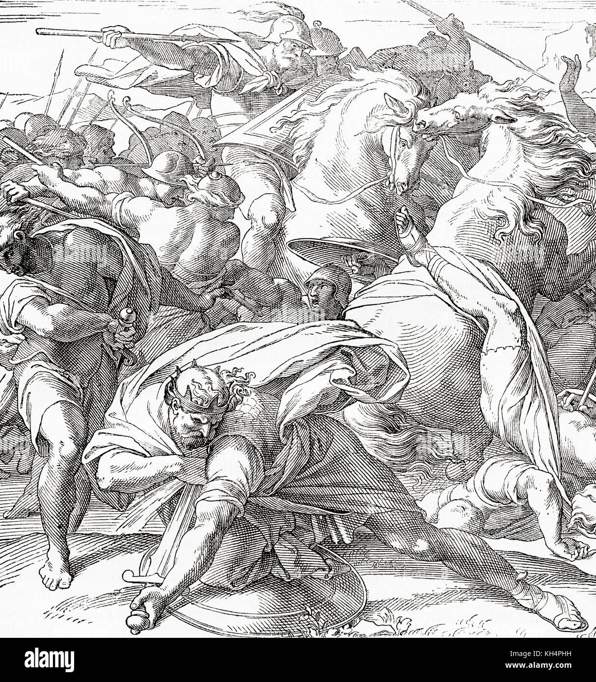 La mort du roi Saul à la bataille de Gilboa contre les Philistins. Saul ...