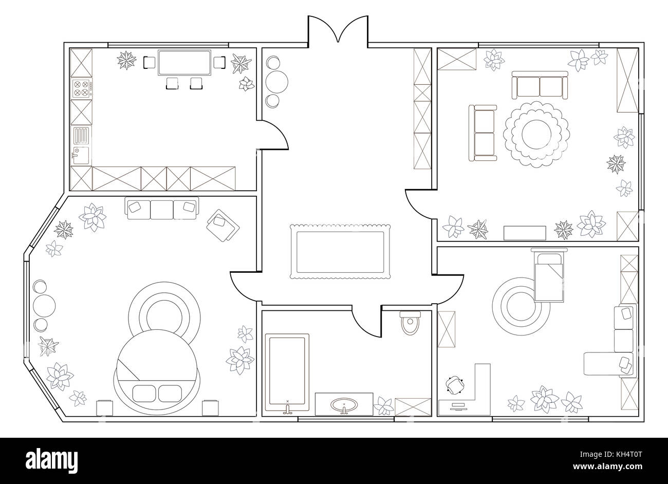 Abstract vector plan d'appartement de deux chambres à coucher, avec ...