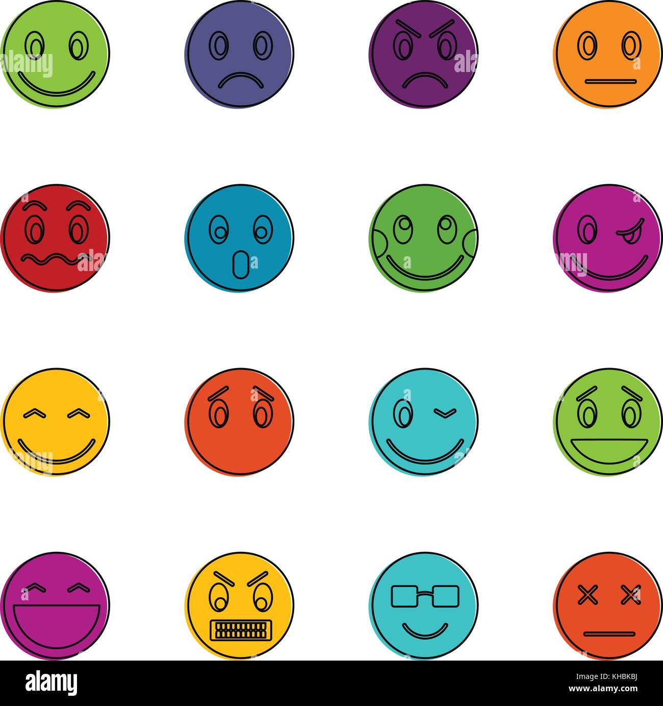 Icônes emoticon doodle set Image Vectorielle Stock - Alamy