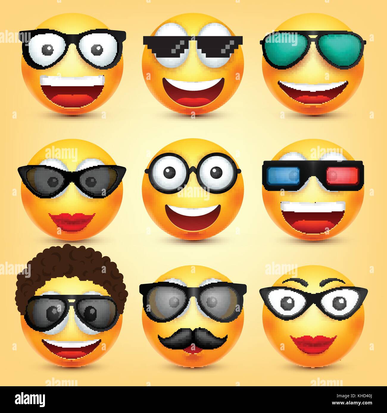 Smiley émoticônes,set. avant jaune avec des émotions. l'expression du ...