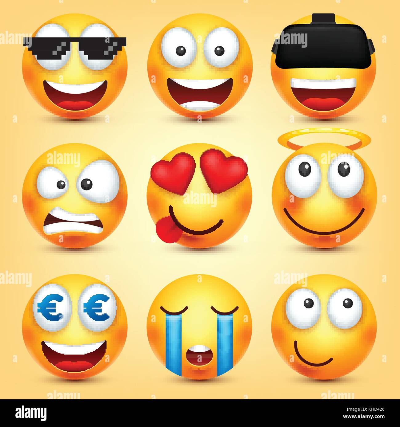 Smiley émoticônes,set. avant jaune avec des émotions. l'expression du ...