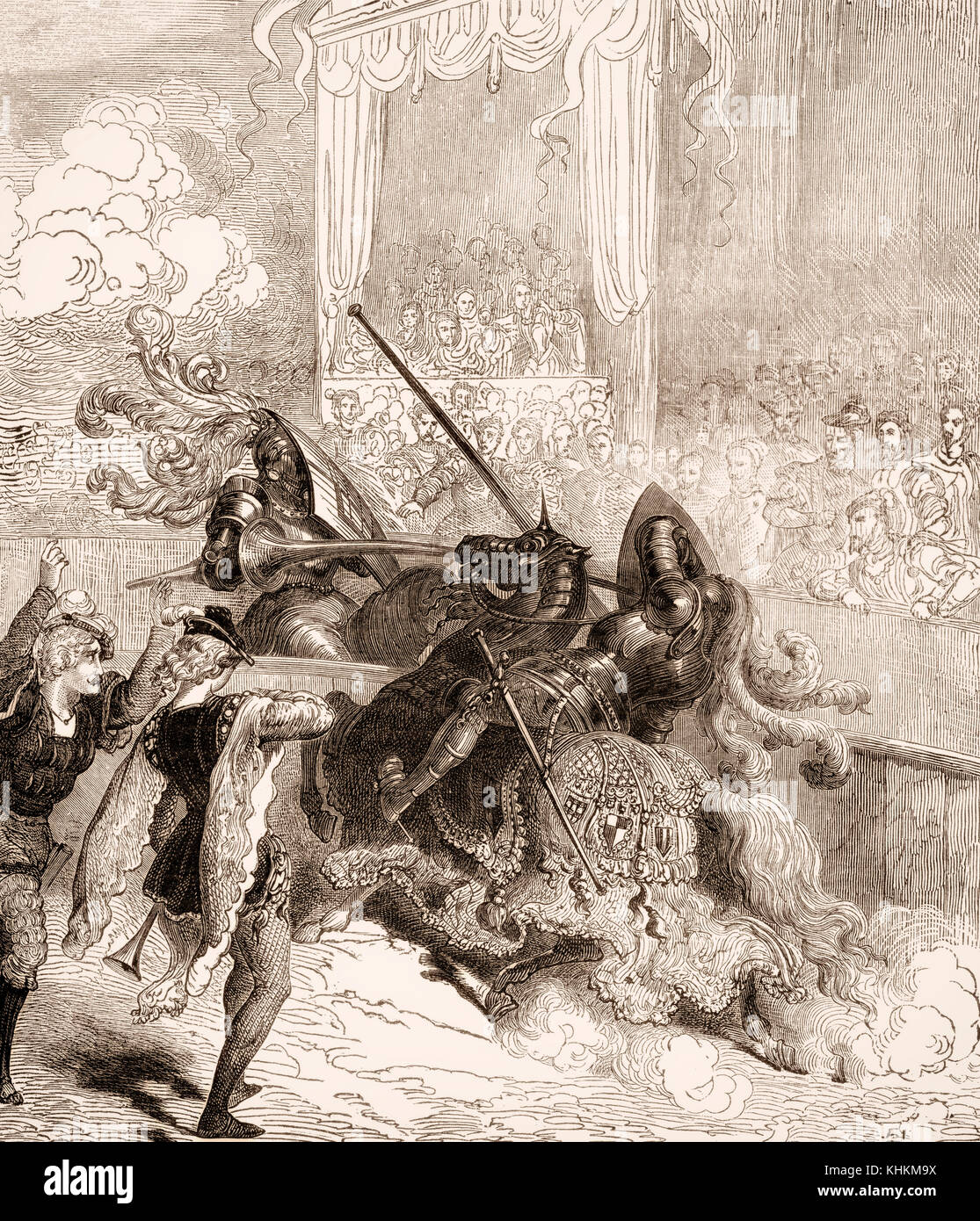 La mort de Henri II, 1519-1559, Roi de France, dans un tournoi de ...