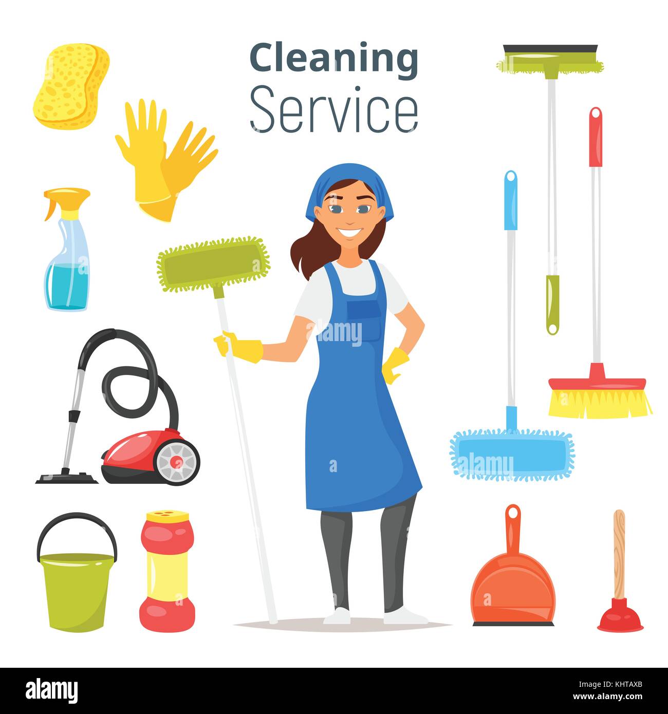 Vector cartoon style Illustration du nettoyage femme de ménage Services ...