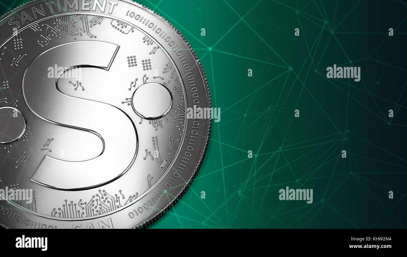 Macro cliché de la pièce de monnaie SAN (argent Santiment) et espace de ...