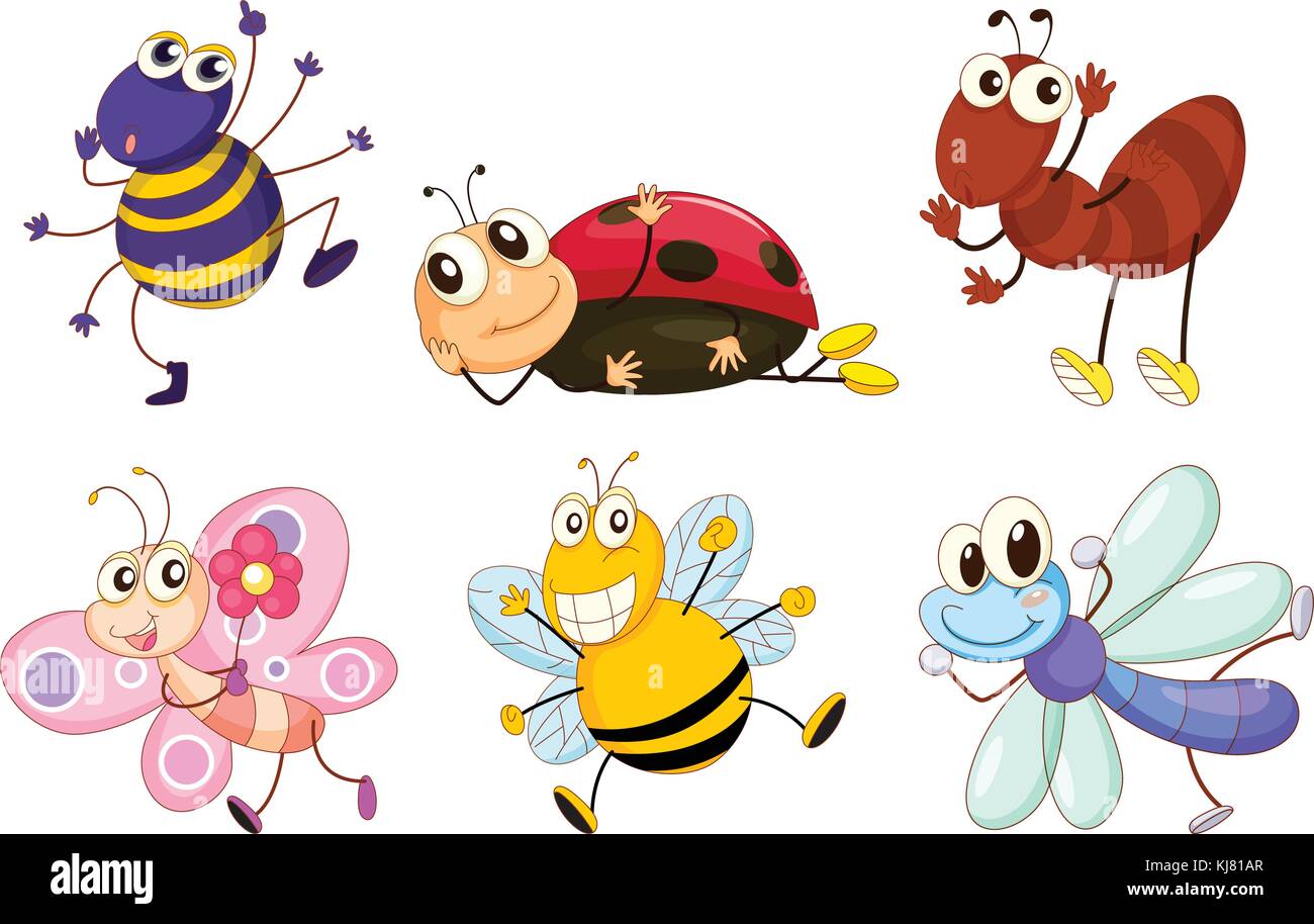Illustration des différentes bestioles et insectes sur fond blanc Image ...