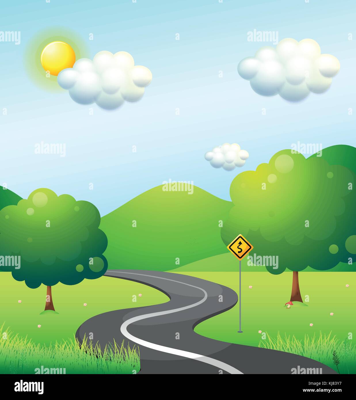 Illustration d'une courbe avec une courbe de la route le long de la ...