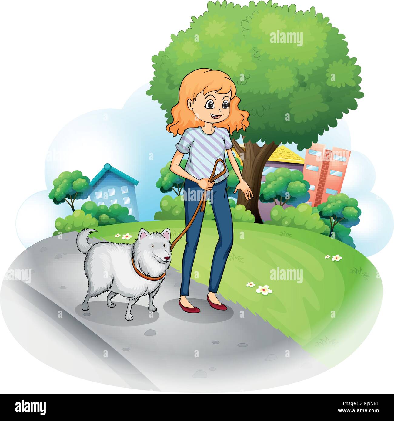 Femme marchant sur un trottoir Banque d'images vectorielles - Alamy