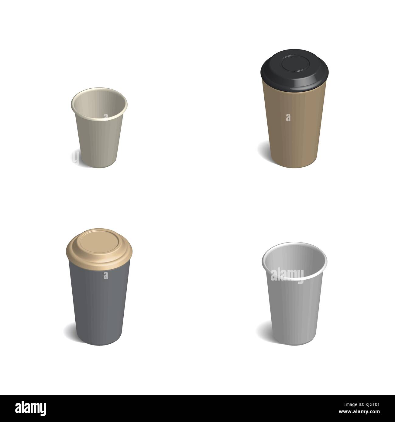 Jeu de gobelets en plastique pour le café de formes différentes isolé ...