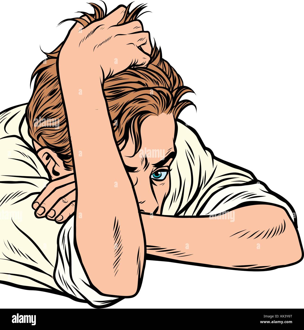 Le penseur, l'homme isolé sur fond blanc. Le pop art retro vector ...