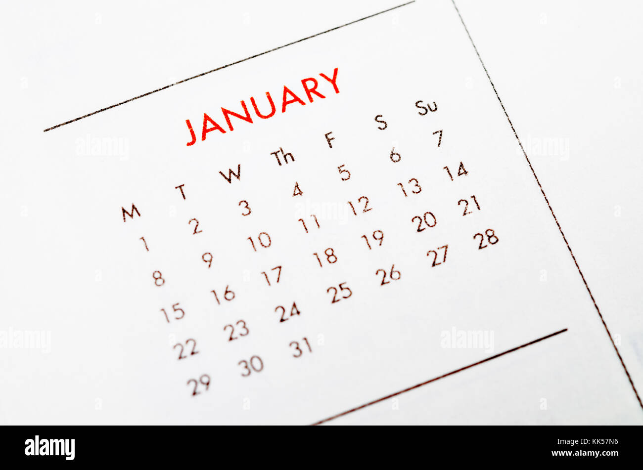 Calendrier de janvier Banque de photographies et d’images à haute ...