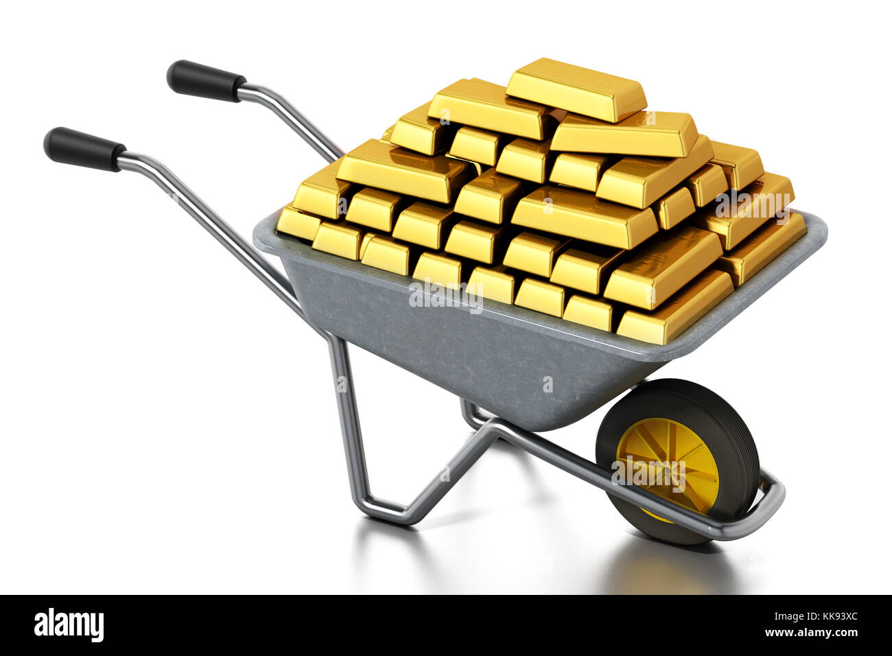 Brouette remplie d'or isolé sur fond blanc. 3d illustration Photo Stock ...