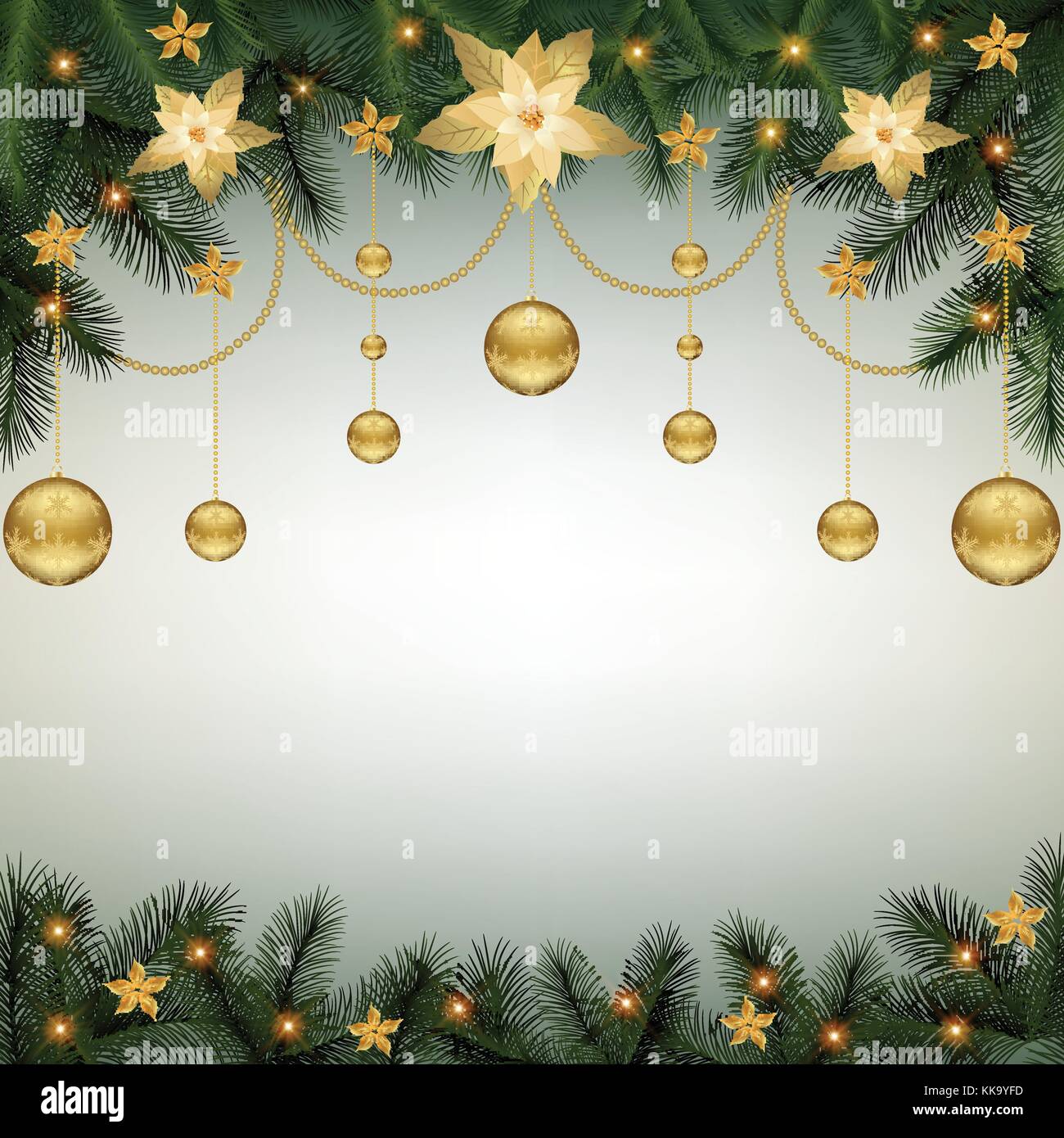 Noël arrière-plan avec la frontière de branches de sapin poinsettia ...