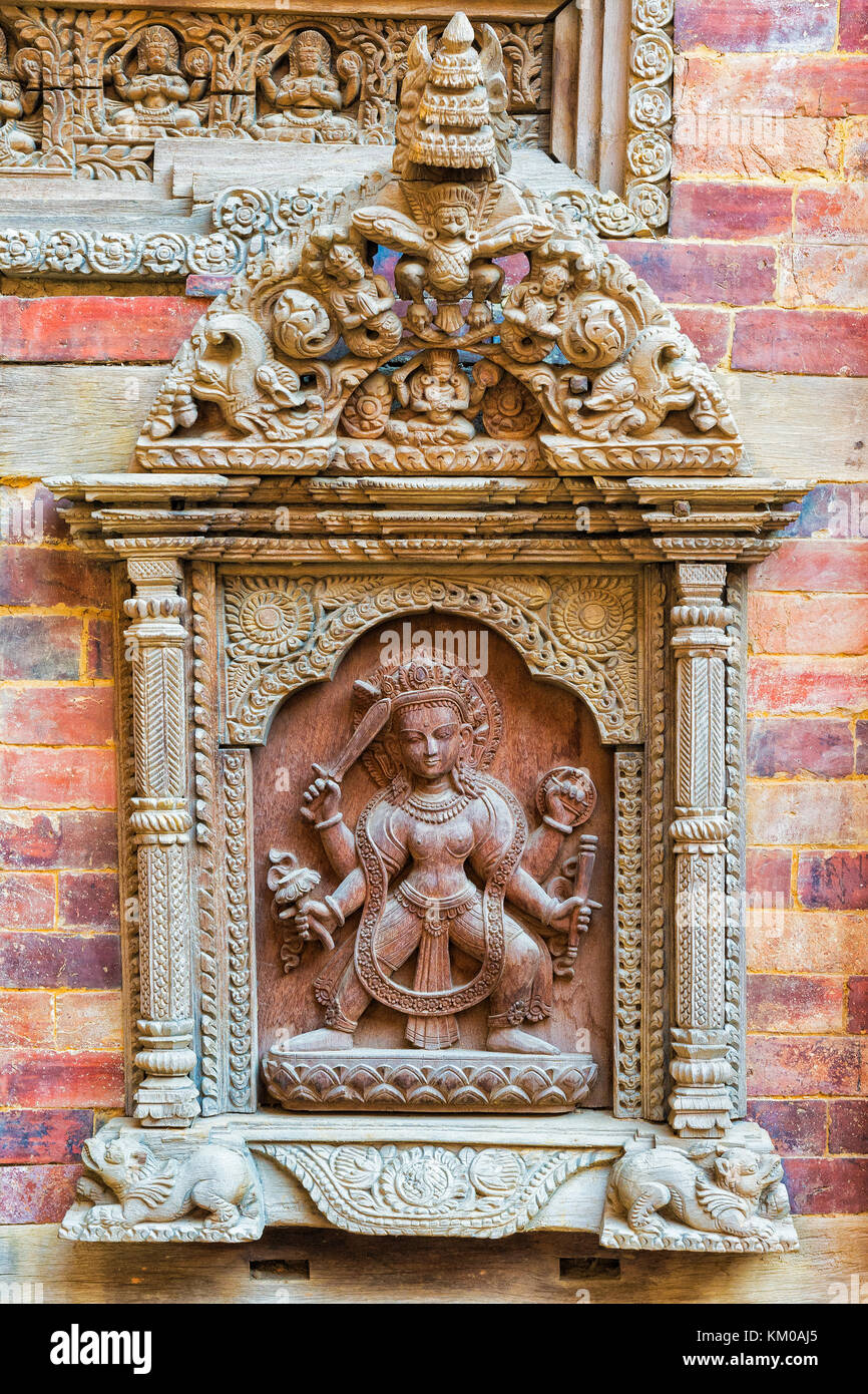 Mul Chowk, courtyard Wall statues sculptées, Hanuman Dhoka Palais Royal ...