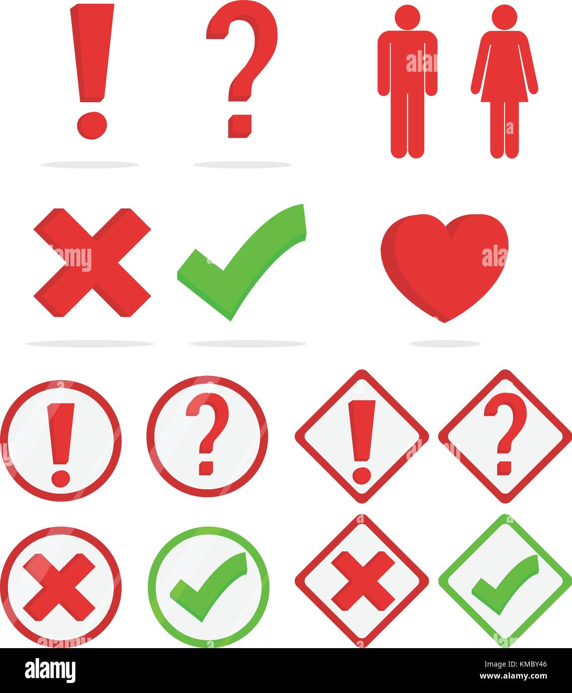 Ensemble de signe et symbole rouge.vecteur croix et bon signe avec ...