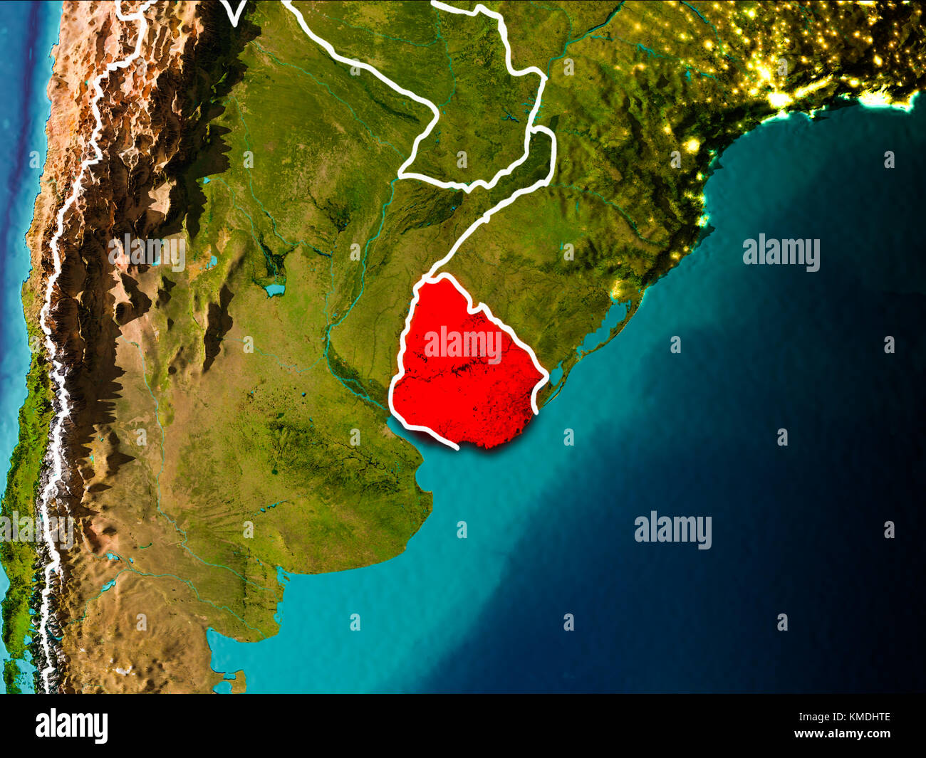 Uruguay dans la matinée mis en évidence en rouge sur la planète Terre ...