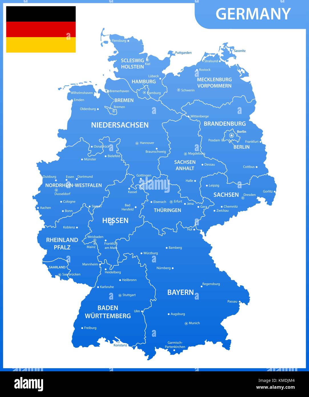 La carte détaillée de l'Allemagne avec les régions ou les États et les ...