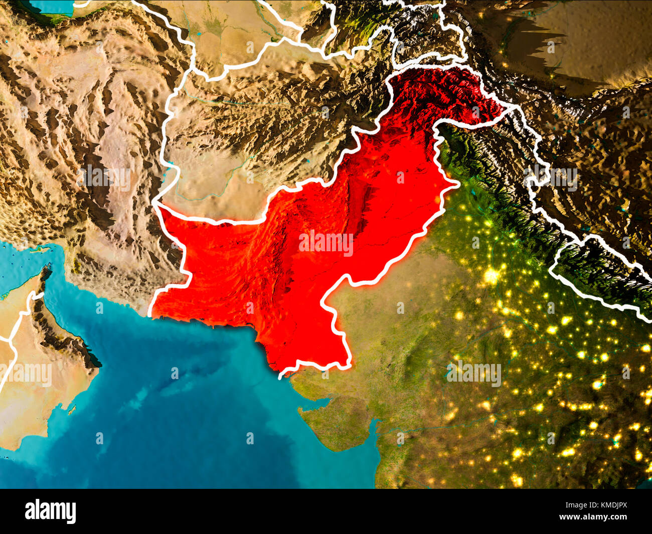Pakistan dans la matinée surligné en rouge sur la planète Terre avec ...