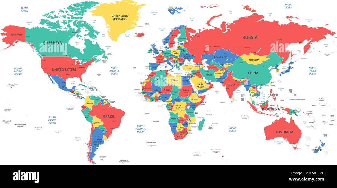 Carte du monde avec les frontières, les pays et les villes Image ...