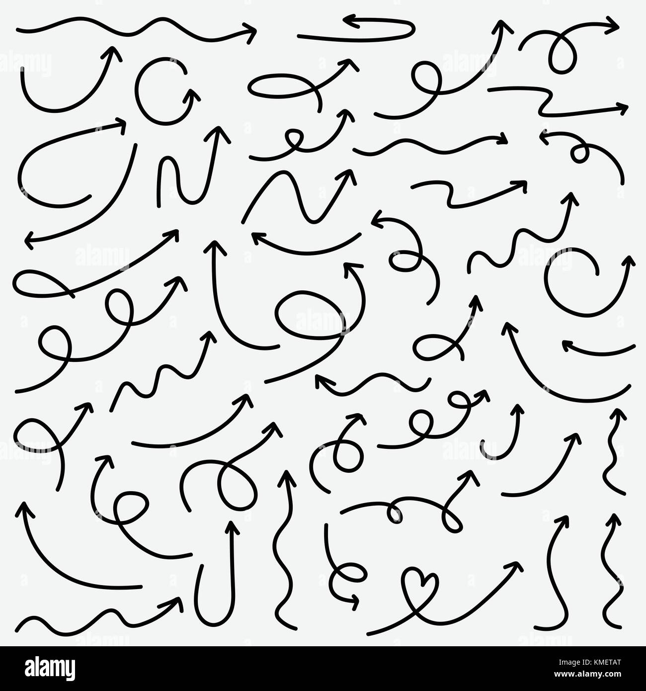 Hand drawn doodle flèches vector set. Ensemble de flèche simple vecteur ...