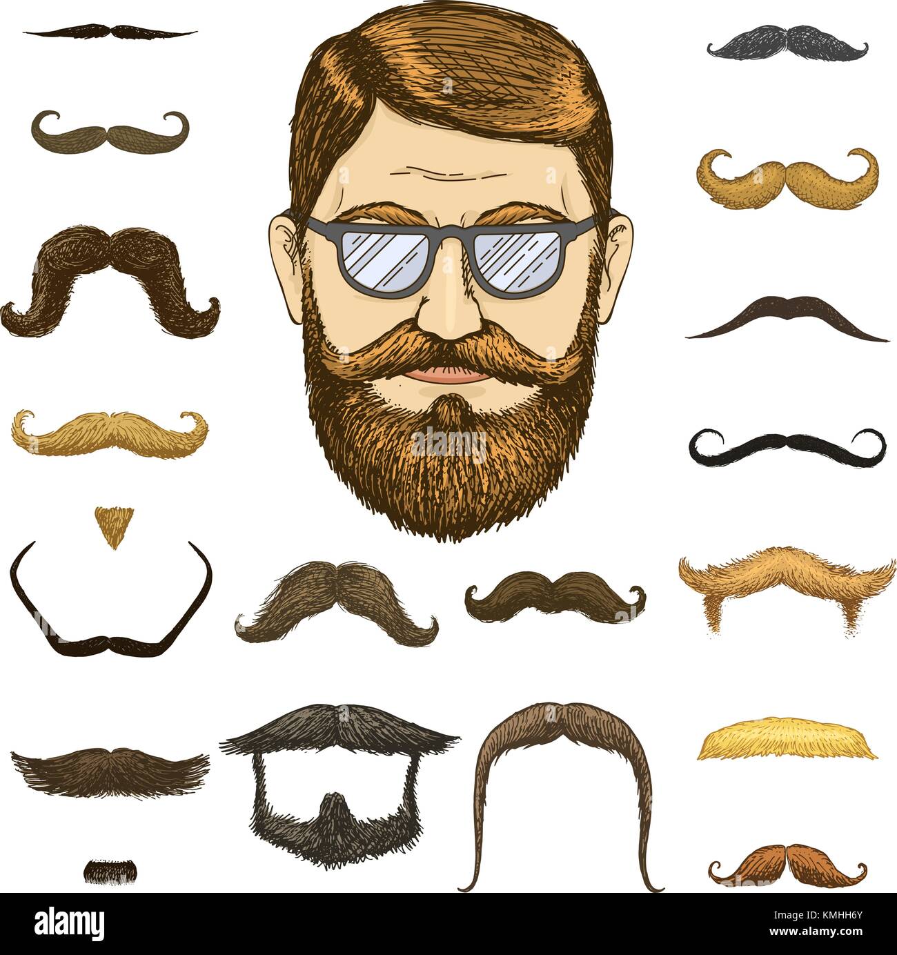 Ensemble de moustache et barbe drôle. les hommes et la mode. hipster et ...