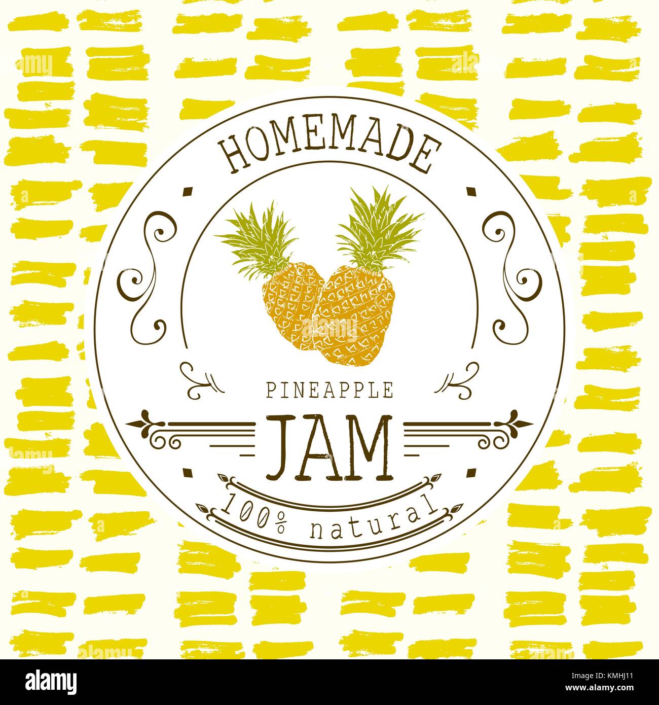 Jam label design modèle. pour l'ananas dessert produit avec des croquis ...